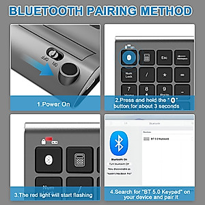 Bluetooth Number Pad Wireless & Wired 10 Key USB Keypad Two in One, Rechargeable Numpad for Laptops, Desktop, Computers Accessories Compatible with MacBook iPads ChromeBook EliteBook Notebook etc.