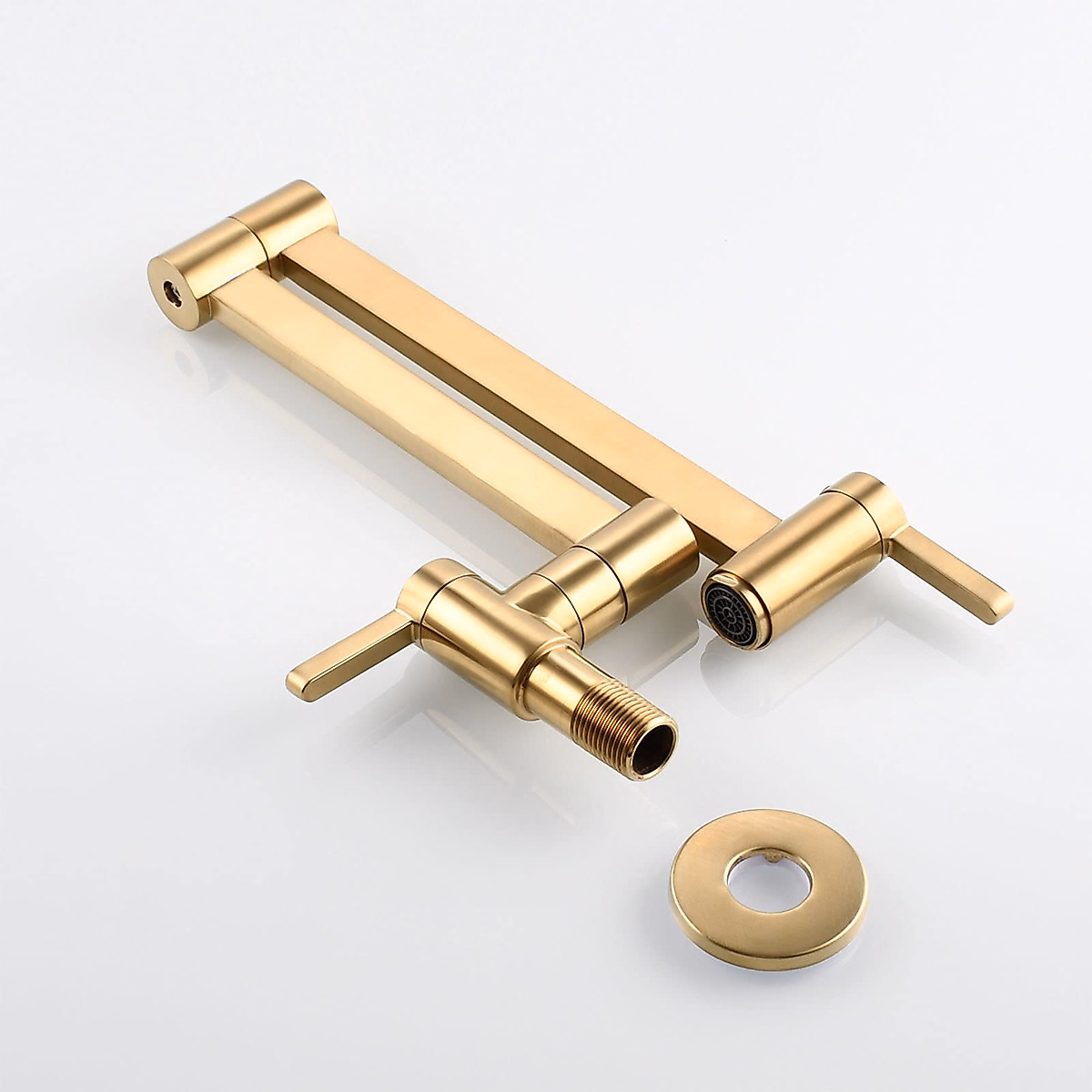 Brushed Gold Pot Filler Faucet Wall Mount, Biveah Brass Folding Kitchen Sink Faucet Single Hole, KLB011BG