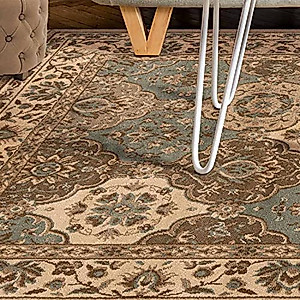 BNM Large Indoor Area Rug, Perfect for Living Room, Entryway, Basement, Bedroom, Kitchen, Office, Oriental Floor Cover, Jute Backing, Floral Medallion Indoor Area Rug, 8' x 10', Beige