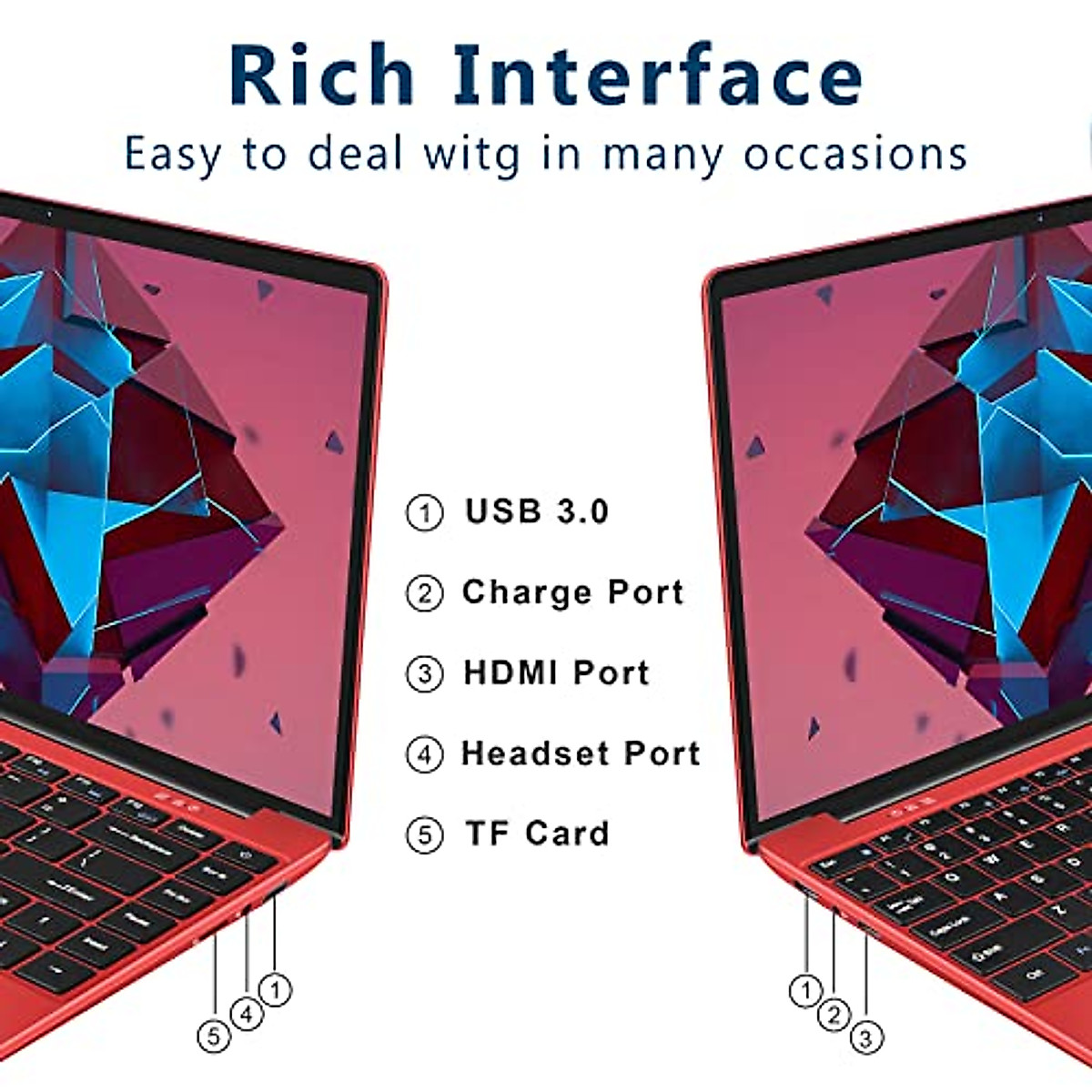 Ruzava Windows 10 Laptop Computers, 14" 6GB RAM 128GB SSD Support 1TB SSD Expansion, 1920x1080 FHD Traditional Laptop for Work Study Entertainment-Red