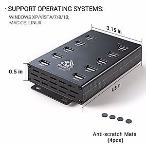 BrovSS: 10 Ports USB 2.0 Powered Hub - USB Extension Splitter with 12V 5A 60W Power Adapter. Connect up to 10 Electronics and USB peripherals. (Black)