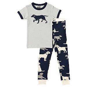 Lazy One Short-Sleeve Pajamas Sets for Girls and Boys, Kids' Soft Animal PJs, Dog, Puppy (Lab, 8)