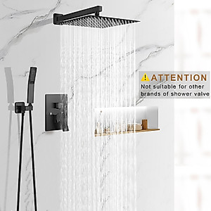JOMEOO 12 Inch Matte Black Shower System, Wall Mounted High Pressure Rain Shower Head with Handheld Sprayer, Bathroom Luxury Black Shower Head Shower Faucet Set Rough in Valve Body and Trim