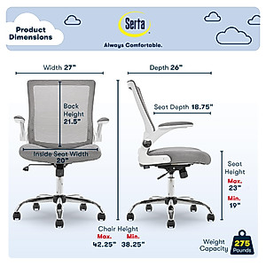 Serta Creativity Ergonomic Mesh Office Computer Desk Chair, Adjustable Armrest with Mid-Back Lumbar Support, Gray