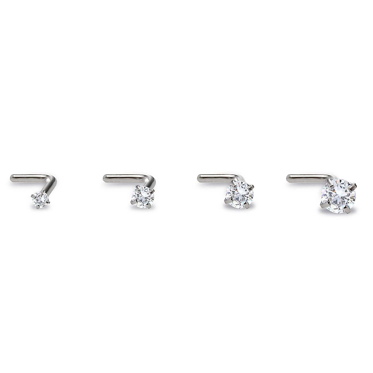 Landorilo 4 PCS L Shaped Silver Nose Rings Stud Paved AAA CZ,20g 316L Surgical Steel Nose Screws Set Hypoallergenic Helix Piercing Jewelry for Women Men(CZ Diameter 1.5mm)