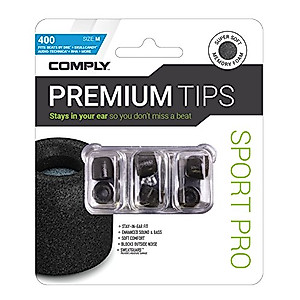 Comply Sport Pro Premium Memory Foam Earphone Tips, Replacement Earbud Tips with SweatGuard™ Technology, Noise Isolation, Sx-400 (Medium, 3 Pair)