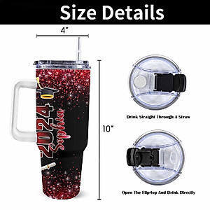 Custom 40oz Tumbler with Handle Customized Class of 2024 Stainless Steel Insulated Tumblers with Lid Straw Custom Travel Mug Personalized Graduation Gifts for Daughter Son