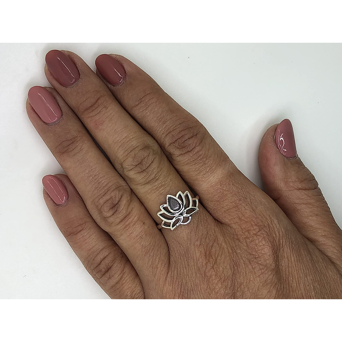 Koral Jewelry Cut Pear Labradorite Lotus Ring 925 Sterling Silver Ethnic Vintage Tribal Gipsy Boho Look (9)