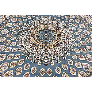 Unique Loom Narenj Collection Classic Traditional Textured Medallion Pattern Design Area Rug, 10' Round, Blue/Burgundy
