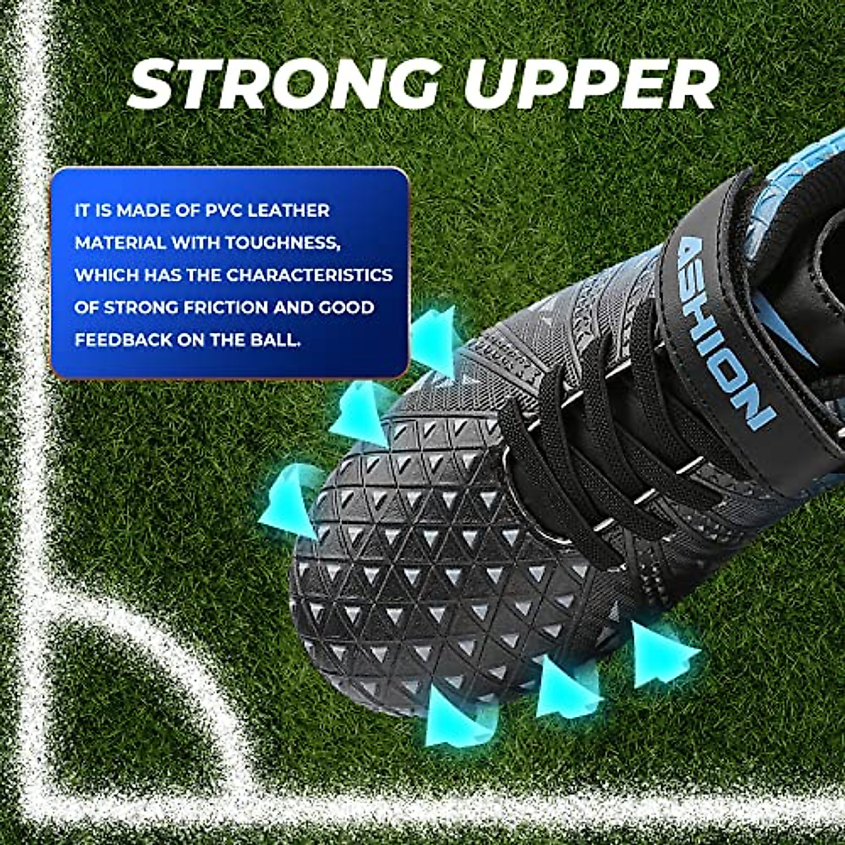 ASHION Unisex-Kids Soccer Cleats for Boys Girls Turf Firm Ground No-Tie Football Shoes Durable Black/Blue