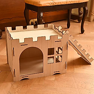 Extra Large Wooden Rabbit Castle with Ladder - Wood Cat Beds for Indoor Cats, Rabbit Hideout Bunny House Luxurious Small Animal Rest and Play House for Chinchilla Guinea Pig Hamster Hideout Habitat