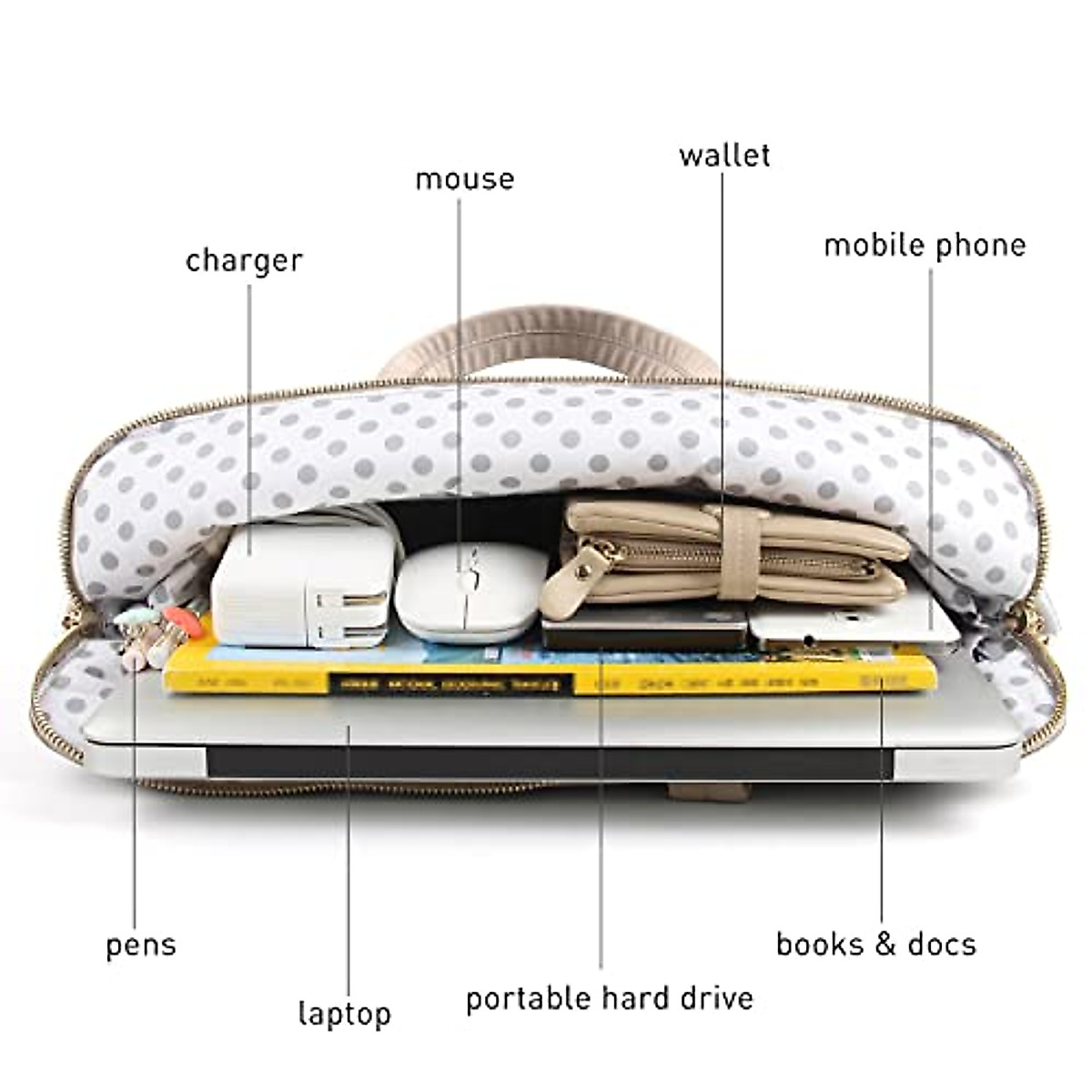 Laptop Bag for Women 15.6-Inch Carrying - Computer Bag Laptop Case Shoulder Slim Work Travel PU Leather (Khaki)