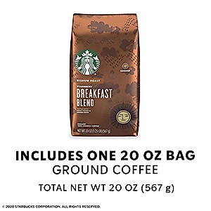 Starbucks Medium Roast Ground Coffee — Breakfast Blend — 100% Arabica — 1 bag (20 oz.) Great Holiday Gift