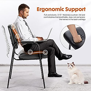 Sweetcrispy Waiting Room Chairs with Padded Arms, PU Leather Stationary Office Guest Chair for Elderly Home Desk Reception Area Conference Room Side Lobby, Black