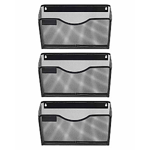 EasyPAG Hanging Wall File Organizer Mesh 3 Single Pocket Vertical Wall File Holder Mail Paper Rack with Nametag Label , Black