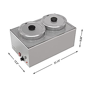 KoolMore Commercial Bain Marie Countertop Food Warmer, Soup Station, and Buffet Table Server with Two Serving Pots, Stainless-Steel Steamer with Auto Shut Off (CFW-4), Silver