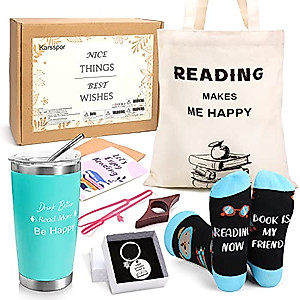 Karsspor Book Lovers Gifts Box, 7 PCS Customized Gifts for Book Lovers Include Tote Bag, Insulated Tumbler, Book Holder, Bookmark, Great Gifts for Readers, Book Lovers and Librarians