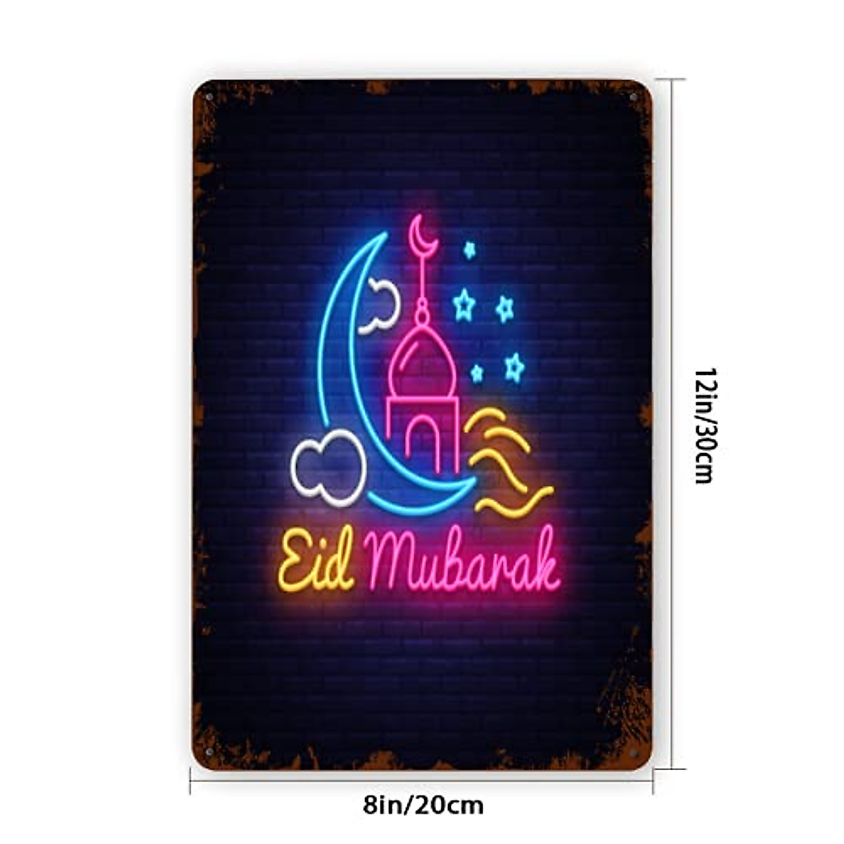 Metal Tin Sign-Vector Festive Illustration of eid Mubarak Label Ramadan Kareem Holiday Card Muslim holida-Metal Tin Sign Retro Home Kitchen Office Garden Garage Wall Decor Tin Plaque lz 8×12 Inch