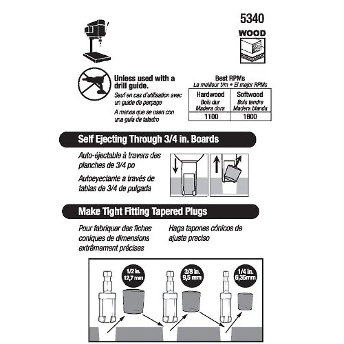Milescraft 5340 Plug Cutter Set, 3-Piece
