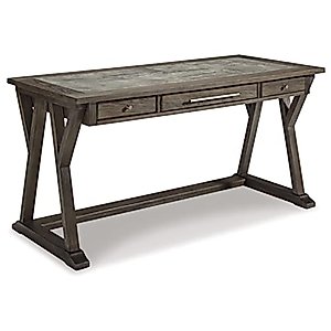 Signature Design by Ashley Luxenford Rustic Farmhouse 60" Home Office Desk with Drawers, Distressed Gray