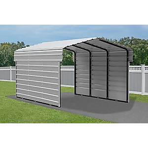 Arrow Carports Galvanized Steel Carport, with 2-Sided Enclosure, Compact Car Metal Carport Kit, 10' x 15' x 7', Eggshell