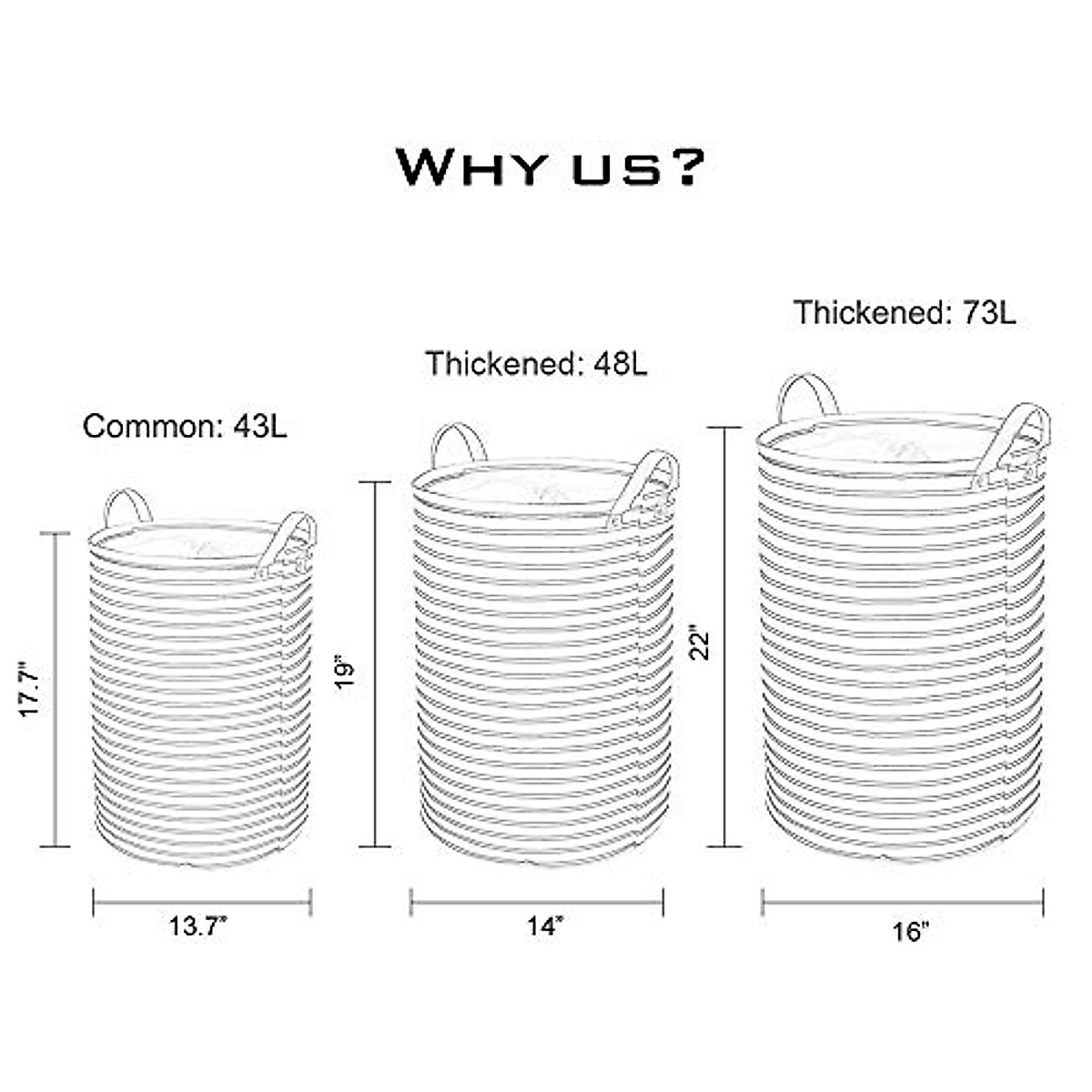 FRIENDIY Large Laundry Hampers (9 Colors), Removable Laundry Basket,foldable fabric laundry basket, drawstring waterproof round cotton linen storage basket. (White Strips, Thickened 19"/Large)