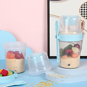 Mifoci 8 Pcs 26 oz Portable Cereal Cup Overnight Oats Container with Lid and Spoon for Yogurt Salad Fruit Oatmeal Cereal Overnight Oats Breakfast Vegetable Snack Cup, Blue