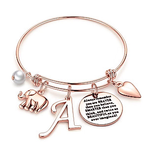 M MOOHAM Elephant Gifts for Women, Letter A Initial Elephant Bracelets for Women Elephant Jewelry, You are Braver than You Believe Inspirational Bracelet Thinking of You Gifts for Women Birthday