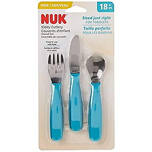 NUK Kiddy Cutlery Fork, Knife, and Spoon Set, 3 Pack, 18+ Months