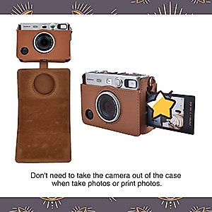 MUZIRI KINOKOO Instax Mini EVO Case for Fujifilm Instax Mini EVO/Polaroid Mini EVO Camera with Adjustable Shoulder Strap in Brown Lychee Texture Horizonal Style
