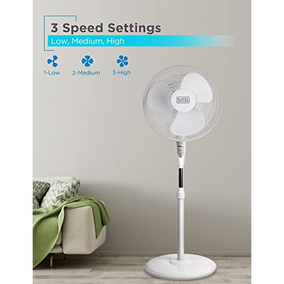 BLACK+DECKER 16" Stand Fan with Remote, White