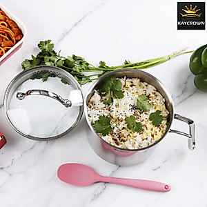 Stainless Steel Saucepan with Glass Lid, Multipurpose 1.5 Quart Sauce pan Sauce Pot with Straining Cover & Pour Spouts for Boiling Milk, Sauce, Gravies, Pasta, Noodles