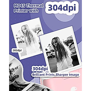 Phomemo M04S Portable Printer- Bluetooth Inkless Thermal Sticker Printer with White Self-Adhesive Thermal Paper for Phomemo M04S/M04S Bluetooth Thermal Printer, Black on White, 110mm x 3.5m, 3-Rolls