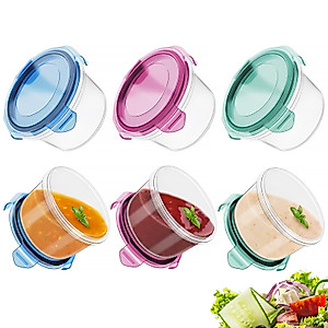 Freshmage Condiment Containers with Lids, 6 Pack 2.7 oz Reusable Leakproof Salad Dressing Container To Go Mini Meal Prep Sauce Cups