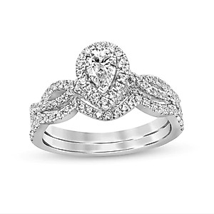 1.3 Carat Moissanite Halo Engagement Ring Wedding Ring Sets For Woman 925 Sterling Silver Pear-Shaped Twist Bridal Sets,size 5.5