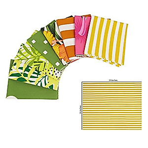 Soimoi 8 Pc Fat Quarter Bundle - Tropical Print 18"x 22" DIY Patchwork- 100% Cotton Pre-Cut Quilting Fabric (Green & Orange)