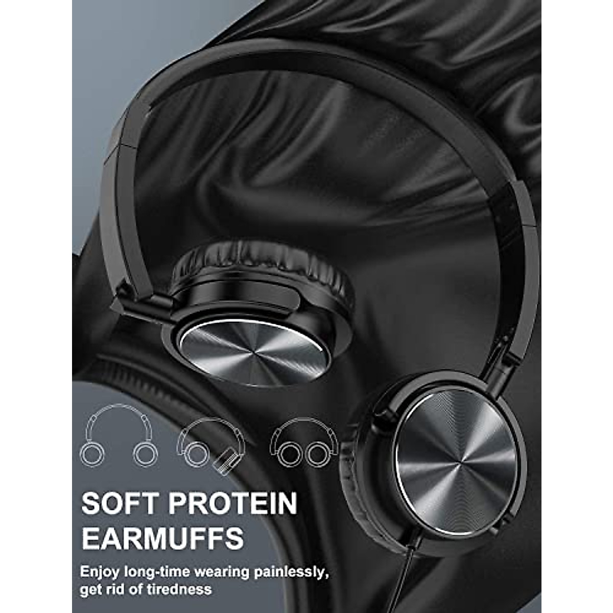 Nasuque Headphones with Microphone, Foldable Wired Headphones with Deep bass, Adjustable Headband and Noise Isolation for Smartphone Computer Laptop Chromebook MP3/4, (Black Gray)