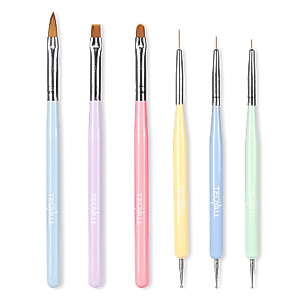 TEOYALL Nail Art Brushes, Nail Design Painting Brushes Builder Gel Brush Nail Dotting Tools Nail Fine Liner Brushes