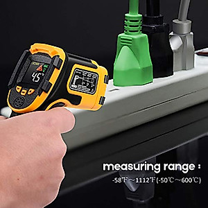 Infrared Thermometer Non-Contact Digital Laser Temperature Gun Color Display -58℉～1112℉(-50℃～600℃) Adjustable Emissivity - for Cooking/BBQ/Food/Fridge/Pizza Oven/Engine - Meat Thermometer Included