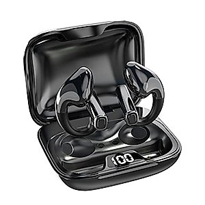 Wireless Ear Clip Bone Conduction Headphones Bluetooth Open Ear Waterproof Bluetooth Bone Conduction Earbuds Ear Clip Bone Conduction Head Set Painless Long Battery for Sports,Working,Driving Black