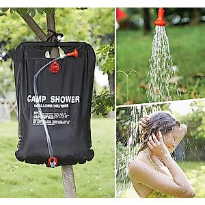 DkOvn 1/2/4 Pack Solar Shower Bag, 5 Gallons/20L Camping Shower Bag, Portable Shower Bag with Removable Hose and On-Off Switchable Shower Head for Camping Beach Swimming Outdoor Traveling(2 Pack)