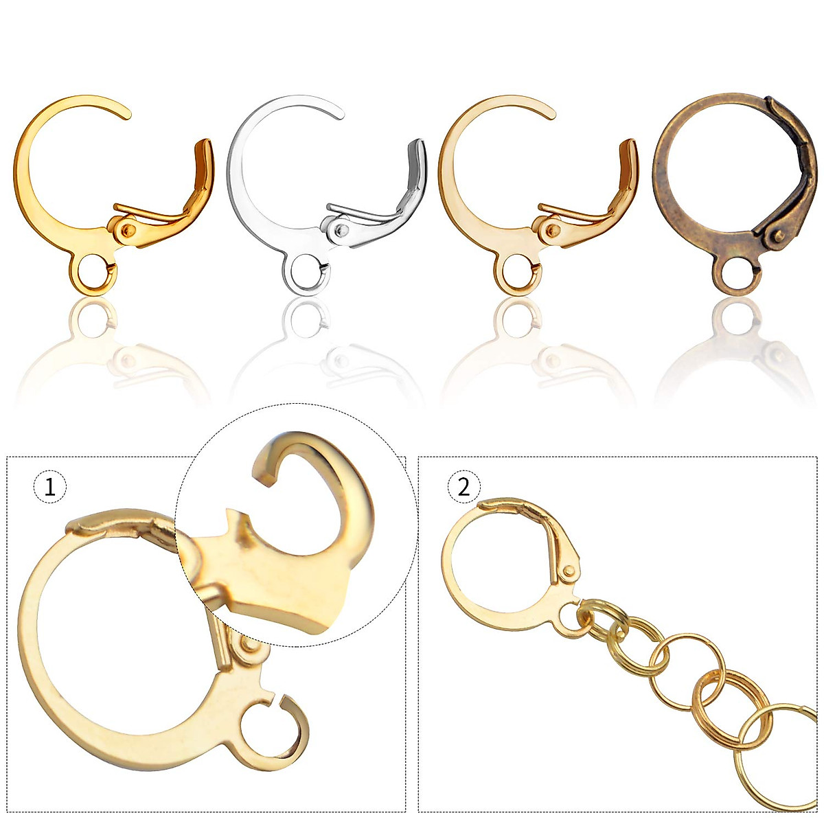 Hypoallergenic Earring Hooks, 120 Pieces Brass Lever Back Earring Round French Hook Ear Wire with Open Loop for Earring Designs Jewelry Making - 4 Colors