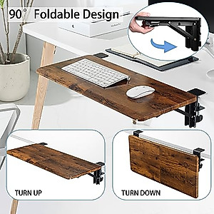 ETHU Ergonomics Desk Extender Tray, 26.7"x11.4" Large Size Foldable Keyboard Drawer Tray Clamp On, Armrest Support for Home and Office (Wood)