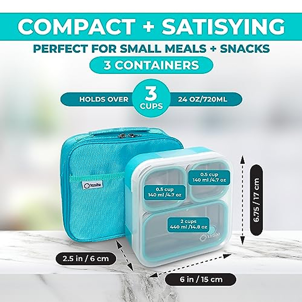 Stainless Steel Lunch Box for Kids Toddler Bento-Box Lunch-Box for Daycare, 3 Compartment Portion Control Containers with Tray for Lunches Snacks - School Travel, 24 oz Teal Blue with Bag Utensil