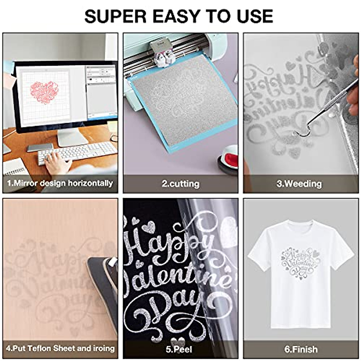 HTVRONT Silver Glitter HTV Vinyl Roll-12 x 15FT Silver Glitter Heat Transfer Vinyl for Shirts, Glitter Iron on Vinyl for All Cutter Machine，Easy to Cut for Heat Vinyl Design