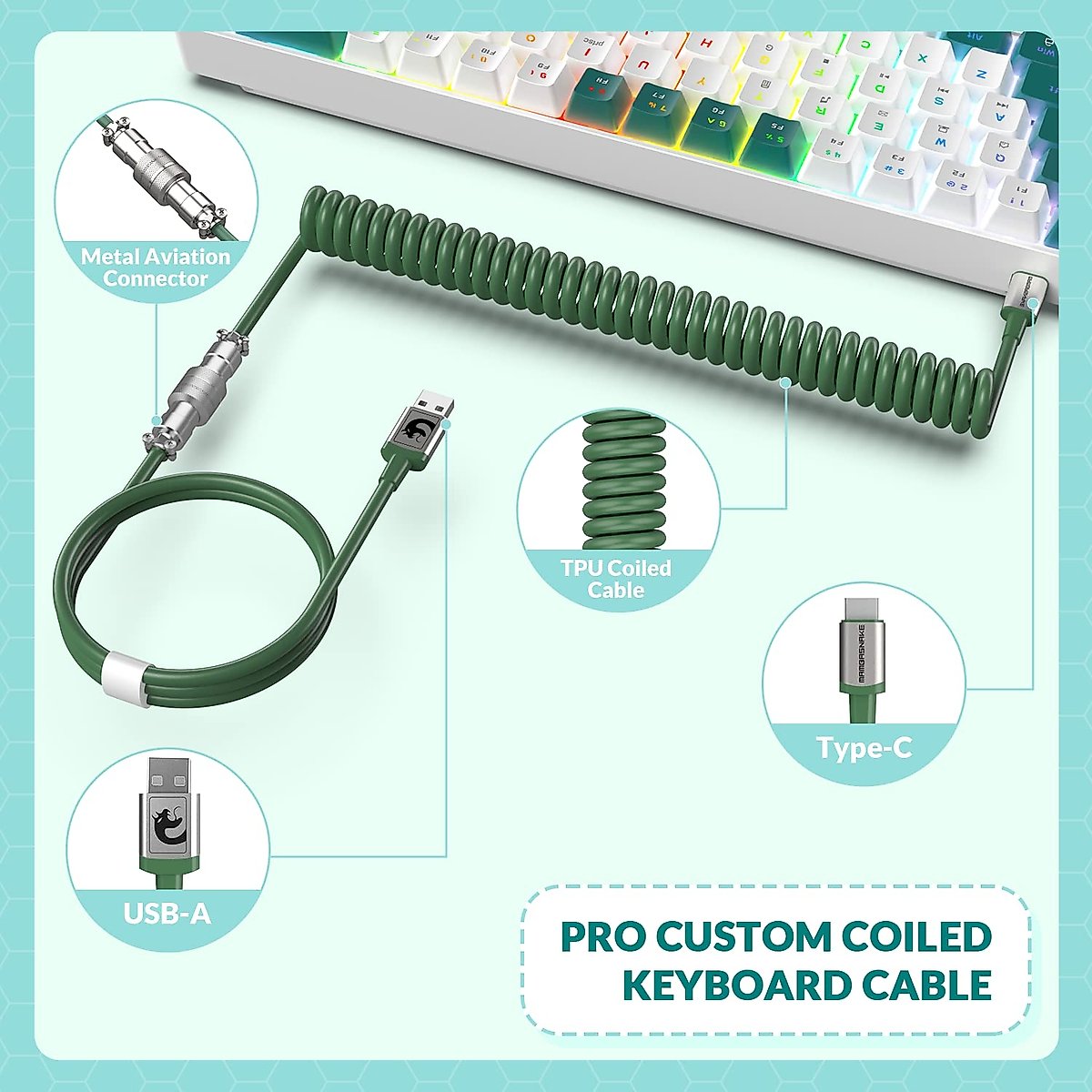 ZIYOU LANG RK-T8PR0 Wired 65% Mechanical Gaming Keyboard and Mouse Combo with RGB LED Backlit Anti-ghosting TKL Mini 68 Key Coiled C to A Cable Tactile Blue Switch for PS4 PS5 Xbox PC Mac Gamer(Green)