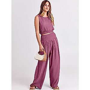 ANRABESS Women's 2 Piece Linen Lounge Set Casual Matching Pants Jumpsuit Summer Beach Travel Vacation Trendy Outfits X-Large