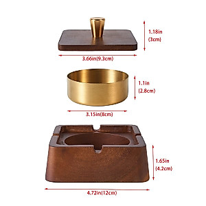 Ashtray Wooden Cigarette Ashtray Square Outdoor Ash Tray with Removable Stainless Steel Liner & Lid for Patio Office Home Decoration
