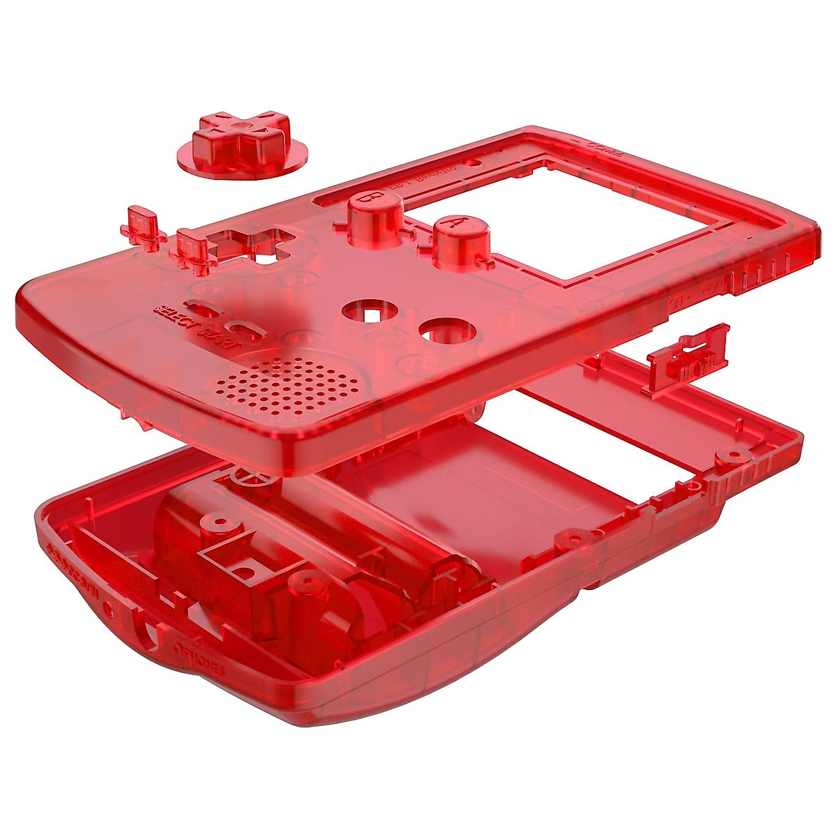 IPS Ready Upgraded eXtremeRate Clear Red Replacement Shell Full Housing & Black Screen Lens for Gameboy Color – Fit for GBC OSD IPS & Regular IPS & Standard LCD – Console & IPS Screen Without