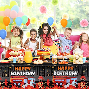 3 Pack Plastic Fire Truck Tablecloths Firefighter Party Tablecloth Fireman Happy Birthday Table Cover Fire Truck Birthday Party Supplies for Firefighting Theme Party School Activity, 54 x 108 Inch